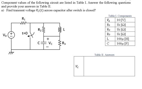 Solved Component Values Of The Following Circuit Are Listed Chegg
