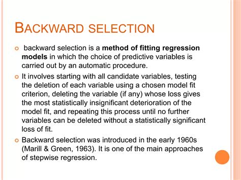 Stepwise Regression Backward Selection Ppt