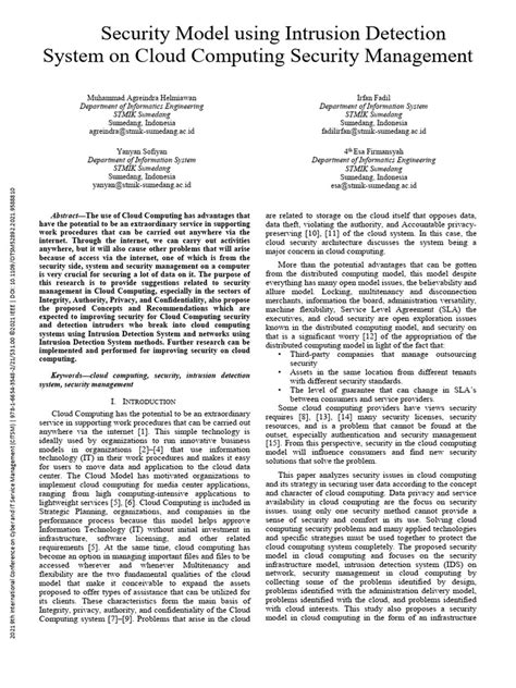 Security Model Using Intrusion Detection System On Cloud Computing Security Management Pdf