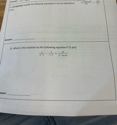Solved Answer Completely Simplify The Following Chegg