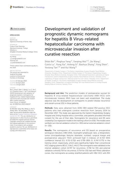 Pdf Development And Validation Of Prognostic Dynamic Nomograms For Hepatitis B Virus Related