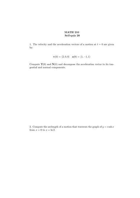 Self Quiz 20 With Solutions Calculus Iii Math 210 Docsity