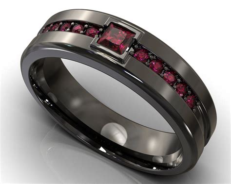 Ruby Wedding Band Mens Ruby Ring Square Ruby Ring Black Etsy