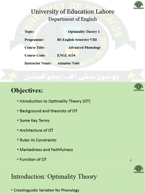Optimality Theory 1 Dr Alamdar Pdf Human Communication Linguistics