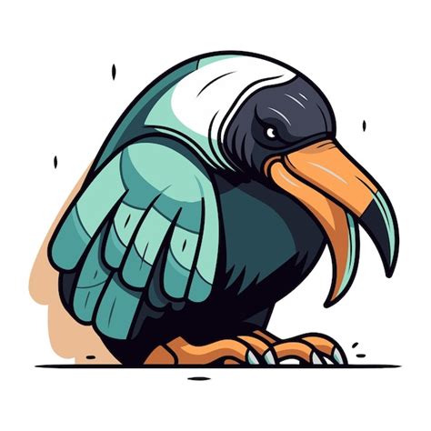 귀여운 만화 투칸 새 ⁇ 색 배경에 고립된 ⁇ 터 일러스트레이션 프리미엄 벡터