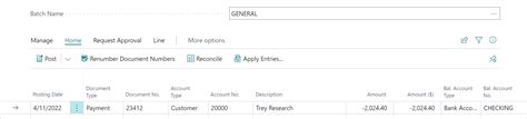 Dynamics 365 Business Central Enter Customer Payments With Cash Receipt Journal