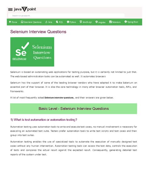 Selenium Interview Questions Selenium Interview Questions Selenium Is Based On Automating Web