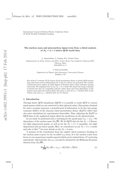 Pdf The Nucleon Mass And Pion Nucleon Sigma Term From A Chiral Analysis Of N F2 Lattice Qcd