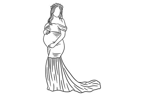 Happy Maternity Pose Pregnant Line Art Graphic By Morspective