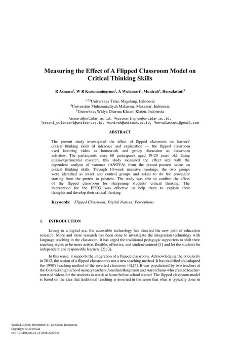 pdf measuring the effect of a flipped classroom model on critical