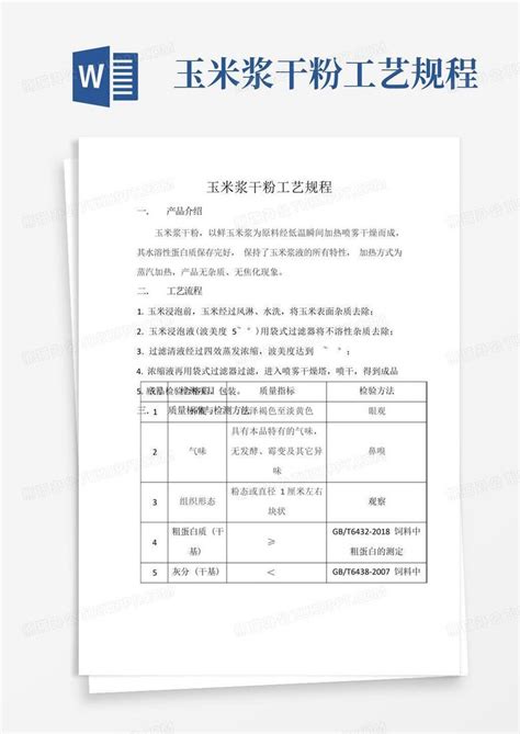 玉米浆干粉工艺规程Word模板下载 编号qoxzepxw 熊猫办公