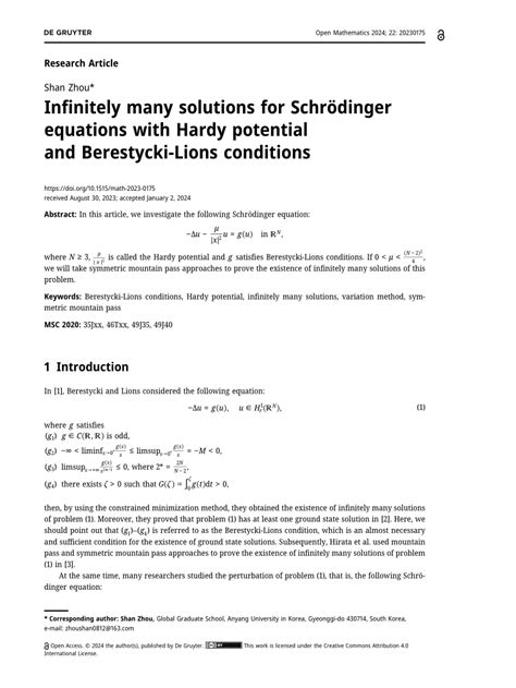 Pdf Infinitely Many Solutions For Schrödinger Equations With Hardy