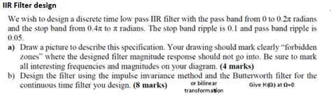 Solved IIR Filter Design We Wish To Design A Discrete Time Chegg