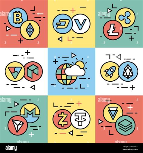 Crypto Currency Thin Line Color Background Icons Isolated Vector Illustration Stock Vector Image