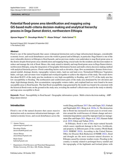 Pdf Potential Flood‑prone Area Identification And Mapping Using Gis