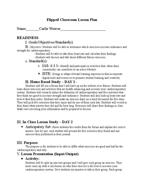 Flipped Classroom Lesson Plan Lesson Plan Physical Exercise