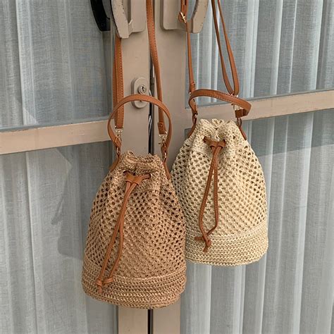 퓨어린 당일출고 2way 웨스턴 썸머 여름 휴양지 그물 라탄 가방 동남아룩 복조리백 크로스백 핸드백 숄더백