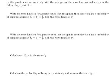 Solved In This Problem Set We Work Only With The Spin Part