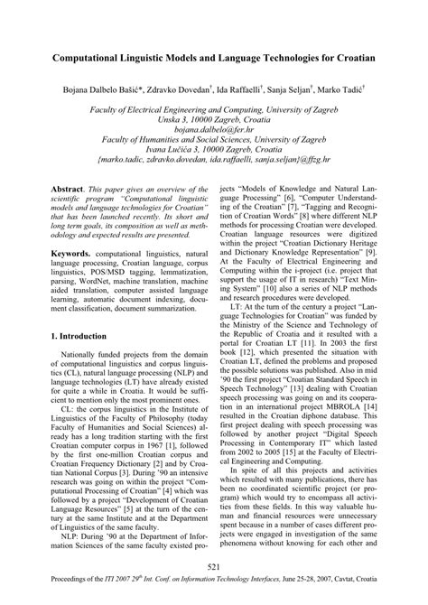 Pdf Computational Linguistic Models And Language Technologies For Croatian