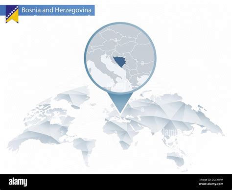 Abstract Rounded World Map With Pinned Detailed Bosnia And Herzegovina