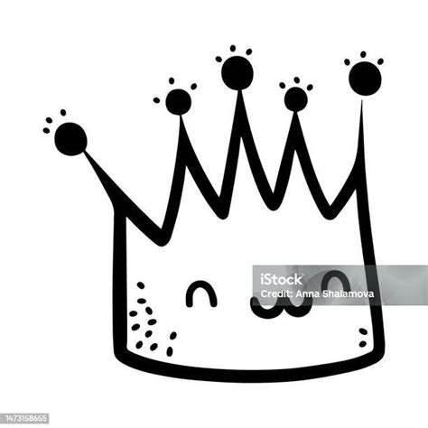 흰색 배경에 격리된 손으로 그린 왕관 벡터 일러스트 레이 션 낙서 스타일 검은색에 대한 스톡 벡터 아트 및 기타 이미지 검은