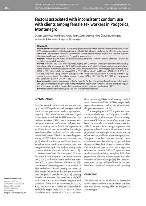 Pdf Factors Associated With Inconsistent Condom Use With Clients