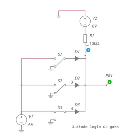 3 Diode Logic OR Gate Multisim Live