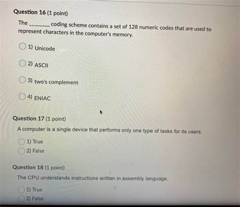 Solved Question 16 1 Point The Coding Scheme