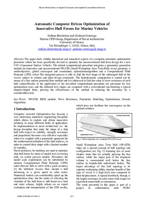 Pdf Automatic Computer Driven Optimization Of Innovative Hull Forms For Marine Vehicles