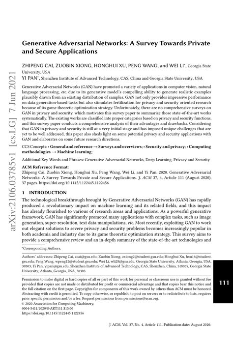 Pdf Generative Adversarial Networks A Survey Towards Private And Secure Applications