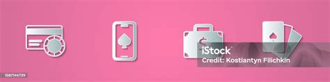 종이 컷 신용 카드 온라인 포커 테이블 게임 서류 가방 돈 카드 놀이 아이콘 데크를 설정합니다 종이 아트 스타일 벡터 3차원 형태에 대한 스톡 벡터 아트 및 기타 이미지