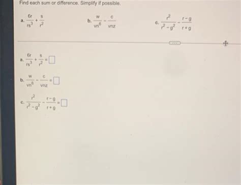 solved find each sum or difference simplify if possible 6r