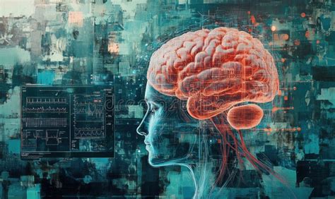 Human Brain Illustration With Digital Data Visualization And Neural