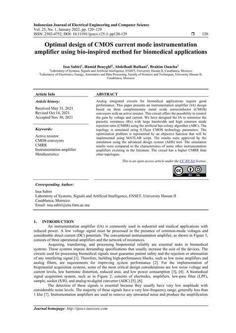 Optimal Design Of Cmos Current Mode Instrumentation Amplifier Using Bio Inspired Method For