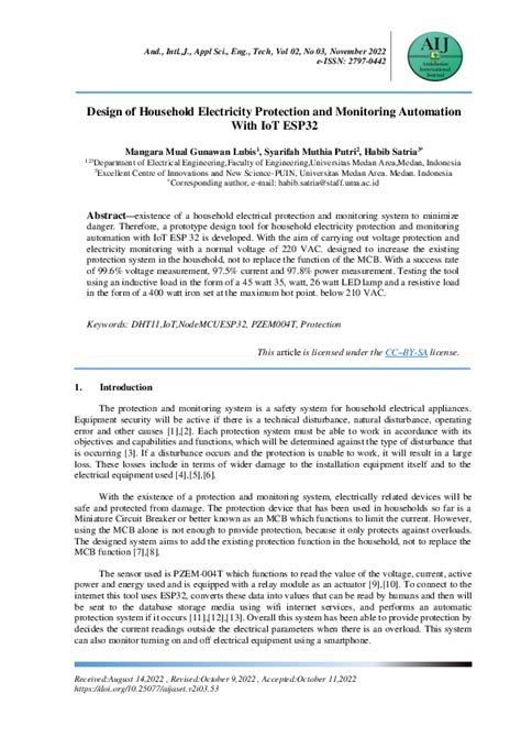 Pdf Design Of Household Electricity Protection And Monitoring Automation With Iot Esp32