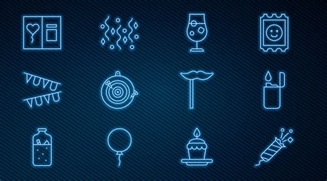 세트 라인 불꽃놀이 로켓 라이터 칵테일 및 알코올 음료 클래식 다트 보드 화살표 깃발이 있는 카니발 화환 인사말 카드 막대기에