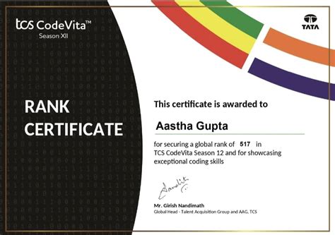 Tcscodevita Codingachievement Globalrank Programmerlife Womenwhocode Aastha Gupta