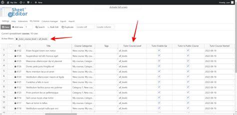 Tutor LMS How To Edit Course Level In Bulk WP Sheet Editor