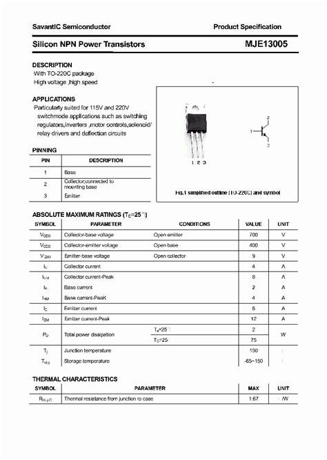 MJE13005_4608390.PDF Datasheet Download --- IC-ON-LINE
