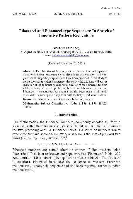 Pdf Fibonacci And Fibonacci Type Sequences In Search Of Innovative Pattern Recognition