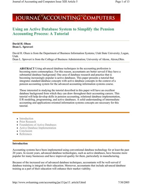 Using An Active Database System To Simplify The Pension
