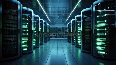 A Vast Warehouse Transformed Into A Computer Networking Server Room Hub Ai Generated Stock