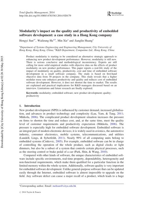 Pdf Modularitys Impact On The Quality And Productivity Of Embedded Software Development A