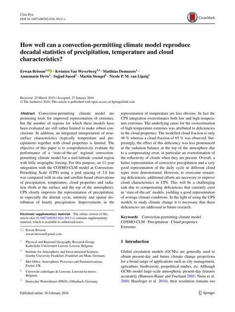 Pdf How Well Can A Convection Permitting Climate Model Reproduce Decadal Statistics Of