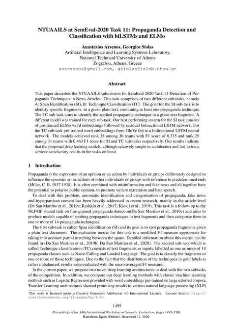 PDF NTUAAILS At SemEval Task Propaganda Detection And Classification With BiLSTMs And