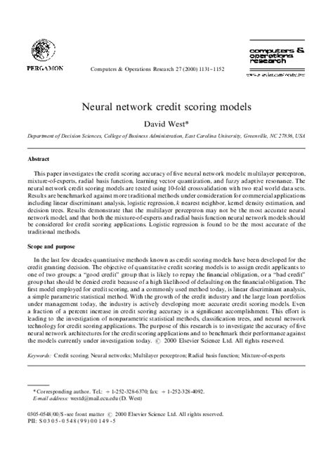 Pdf Neural Network Credit Scoring Models
