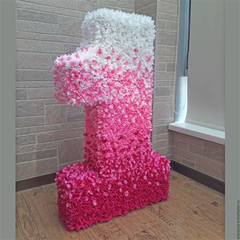 Цифра 1 90 см в технике Торцевание большая цифра цифры розовый розовая