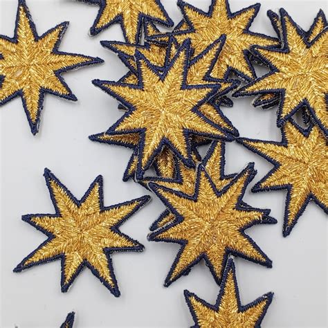 Embroidered Star Patches Gold Etsy