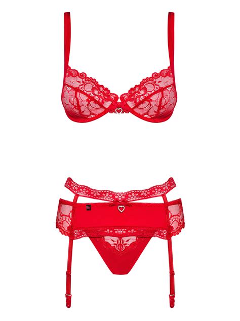 Damen Erotisches Dessous Set Aus Bh Und String Mit Strapsgürtel