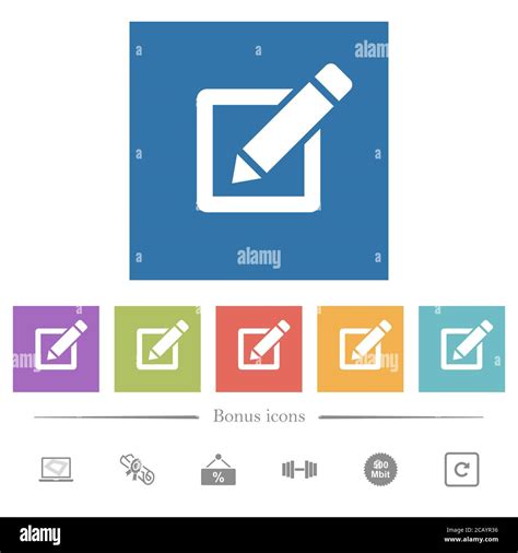Editing Box With Pencil Flat White Icons In Square Backgrounds Bonus Icons Included Stock
